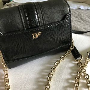 Diane Von Furstenberg | Bags | Dvf Micro Mini Sutra Black Leather Chain ...